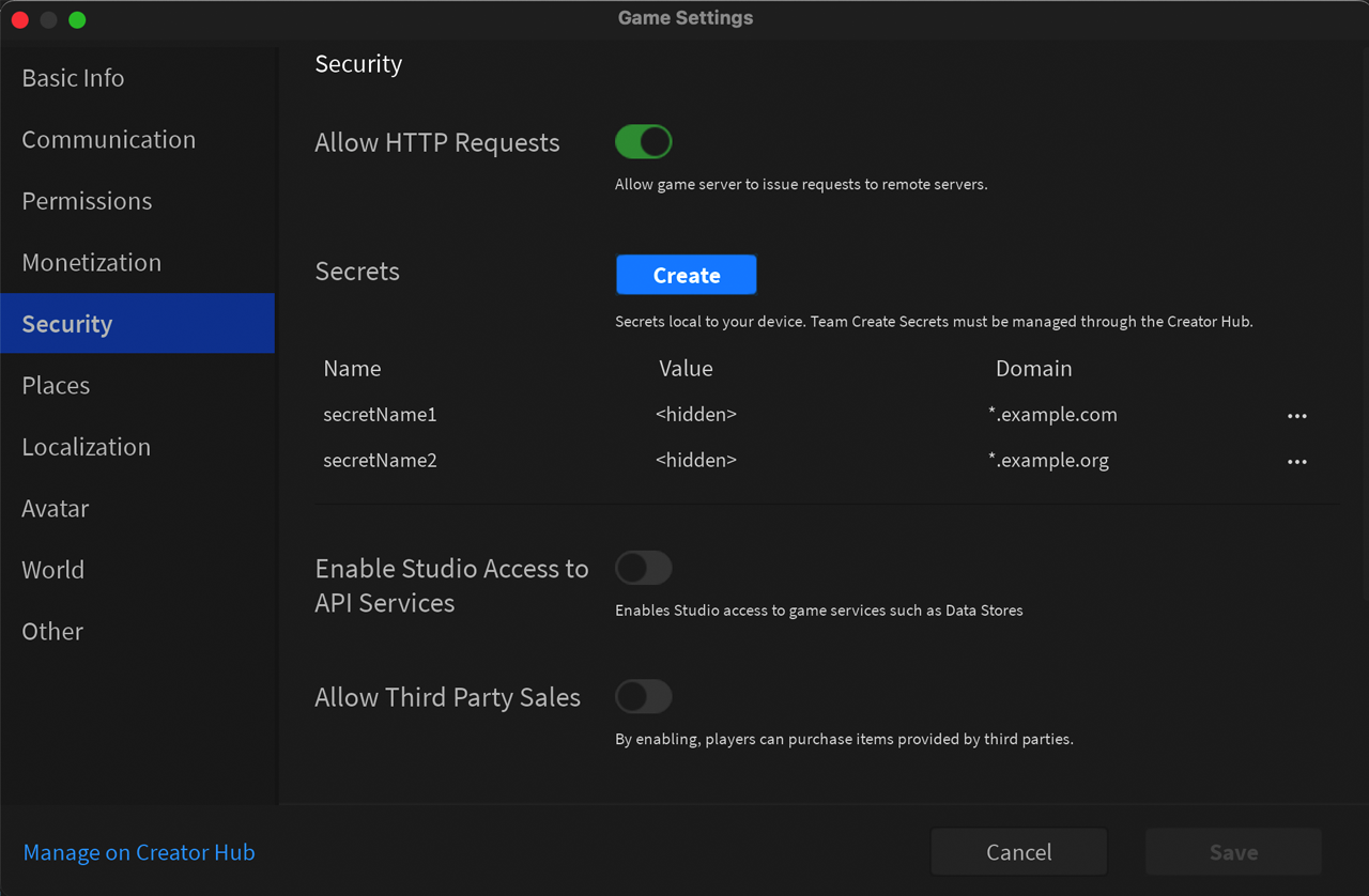 View, create, edit secrets with the Secrets UI.