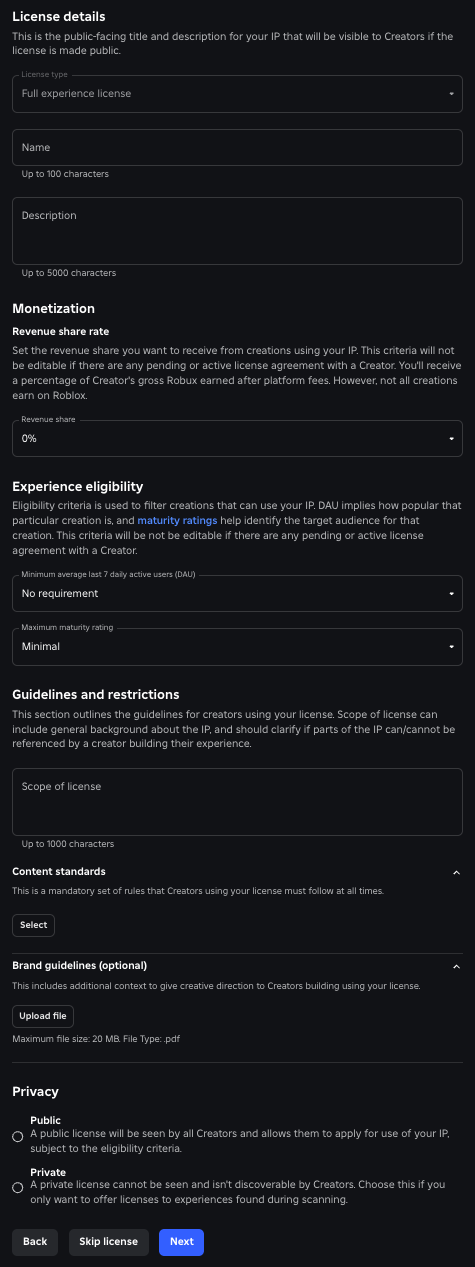 Review the details of the license listing and click Create