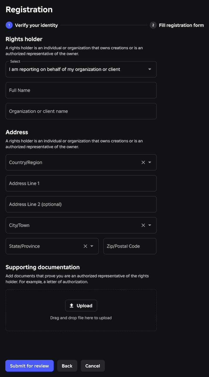Click Submit for review . Roblox will now review your information and ...