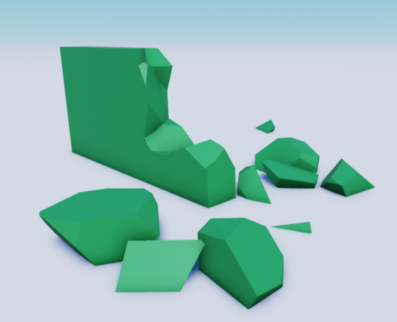 A block with the corner fragmented in pieces.
