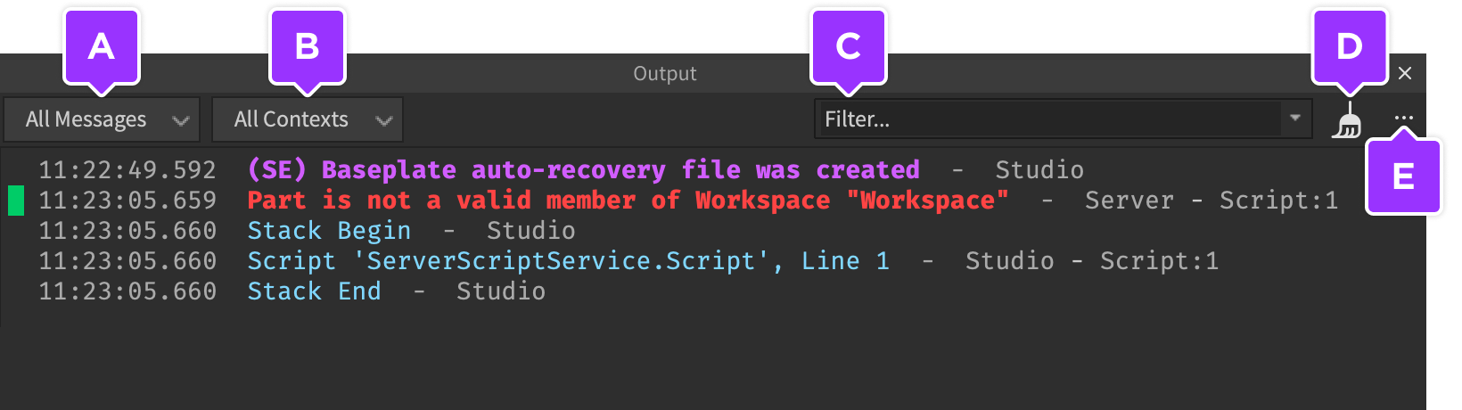 Output Window Documentation Roblox Creator Hub