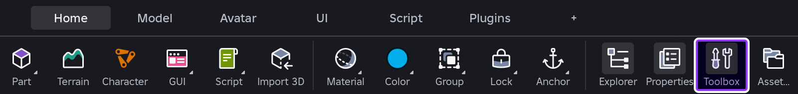 Werkzeugkasten im Toolbar von Studio hervorgehoben.